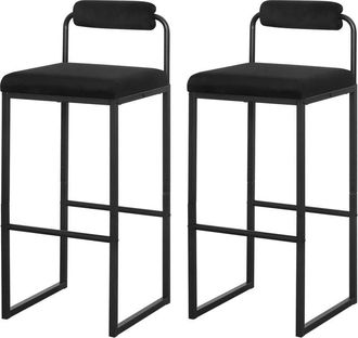 Woltu 2 X Tabourets de Bar en Velours et M&eacute;tal, Chaises de Bar, Chaises Hautes Bar, Tabourets de Cuisine avec Dossier et Repose-Pieds, Design