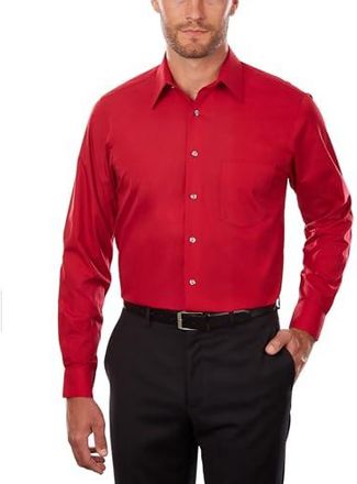 Van Heusen Dress Shirt Regular Fit Poplin Solid Chemise, Opaque, Flamme, 41 cm Cou 91 cm-94 cm Manche Homme