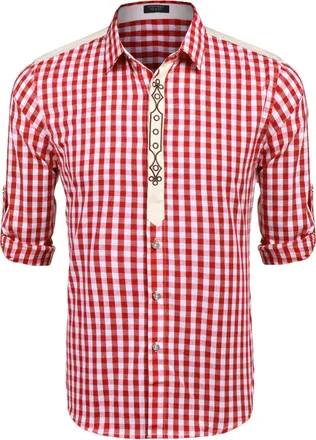 Coofandy Herren Trachtenhemd Regular fit Oktoberfest Hemd Kariertes Oktoberfest Herren Outfit Karohemden Trachten Hemden Festhemd Bayrisches Hemd Männer Winero
