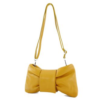 modamoda.de T214 Damen Leder Umh&auml;ngetasche Clutch Schultertasche Schleife handmade in Italy, Farbe:Senfgelb