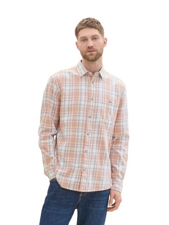 Tom Tailor Herren Regular Fit Hemd mit Karomuster,35997 - Coral Grey Twill Check, L