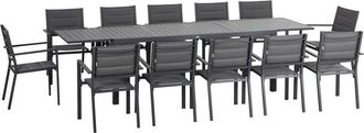 OUTSUNNY Ensemble de jardin 12 personnes chaises empilables table extensible 200/300L cm alu. textil&egrave;ne gris