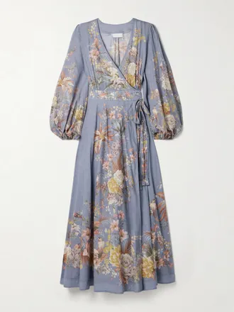 Zimmermann Robe Midi Portefeuille En Voile De Coton À Imprimé Fleuri Tallow - Bleu