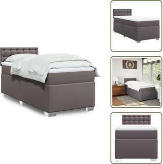vidaXL Boxspringbett mit Matratze Grau 100x200 cm Kunstleder - Boxspringbett - Doppelbett - Bettsofa - Schlafsystem - Luxusbett - The Living Store