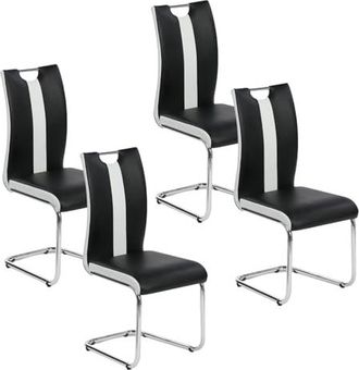 IDMarket Lot de 4 chaises PIA Noires et Blanches pour Salle &agrave; Manger