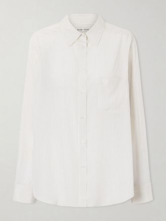 Blaz&eacute; Milano Chemise En Soie &Agrave; Fines Rayures Kris Anabas - Blanc