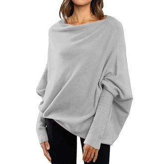 Generic Shffuw Pull Cachemire Femme, Chaud, L&eacute;Ger, Chic, Col Rond, Et Elegant, El&aacute;stique Top, Pull en Tricot, Pull drap&eacute; asym&eacute;trique, Manches Longues Chauve-S