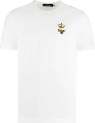 Dolce & Gabbana Geripptes Rundhals-Baumwoll-T-Shirt - - Tops - Herren - Wei&szlig; - L