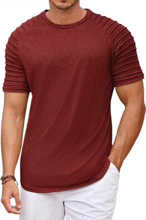 Coofandy T-Shirt für Herren Rundhals Sportlich Kurzarm Funktionsshirt Raglanärmel Muscleshirt Sommer Oberteile Basic Tee Rot XL