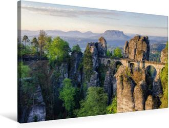 Calvendo Premium Textil-Leinwand 75 x 50 cm Quer-Format Basteibrücke in der Sächsischen Schweiz | Wandbild, HD-Bild auf Keilrahmen, Fertigbild auf hochwertigem