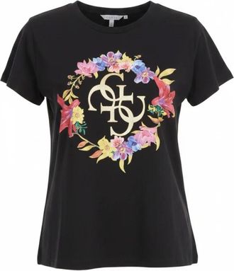 Guess Femme, Tops, Noir, Taille: 38 FR T-Shirt Logo Gold Capsule