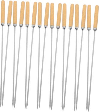 Valiclud 50 St&uuml;ck Teiliges Flacher Edelstahl Grillspie&szlig;e mit Rutschfestem Holzgriff Lang f&uuml;r BBQ Souvlaki Fleisch Gem&uuml;se und Offenes Feuer Langlebig und Hitzeb