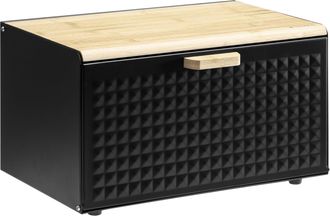 Navaris Brotkasten Metall Gro&szlig; Schwarz - Brotbox K&uuml;che mit Bambus Deckel - Praktische Aufbewahrung Brot - Brotaufbewahrungsbox - Bread Box - Brotkiste - Brota