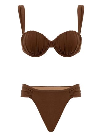 Noire Swimwear bikini &agrave; fronces - Marron