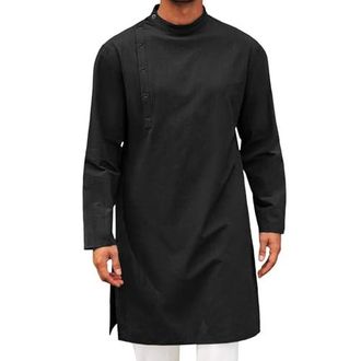 Generic V&ecirc;tements arabes pour hommes musulmans, caftan Abaya, robe ras du cou, col montant, imprim&eacute; Thob&eacute;, manches longues, tuniques r&eacute;tro, pri&egrave;re de lA&iuml;d, v&ecirc;