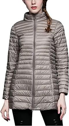 Generic Vestes dhiver pour femmes 2026 Manteau dhiver &agrave; fermeture &eacute;clair int&eacute;grale Veste en duvet mince &agrave; manches longues - Veste midi avec poches, kaki, 3XL