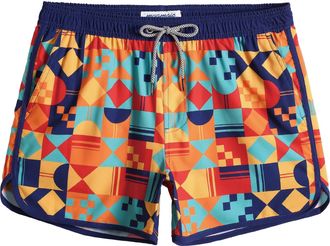 Maamgic Herren Badeshorts Vintage Retro Boardshorts Schnelltrocknend Kurz Badehose Schwimmhose mit Mesh-Futter und Verstellbarem Tunnelzug, Geometrie Bunt, XX