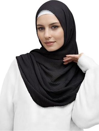 Lina & Lily Écharpe hijab pour femme musulmane, tissu en coton plissée et léger (Noir)