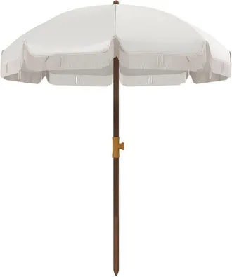 OUTSUNNY Parasol droit de plage jardin style boh&egrave;me &agrave; franges UV40+ cr&egrave;me