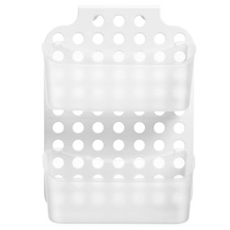 Holibanna Duschablage aus Kunststoff Bohrfreier Wandmontierter Doppel Etagen Aufbewahrungskorb f&uuml;r Badezimmer Platzsparend mit Ablaufrillen Wei&szlig;