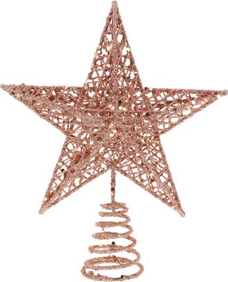 Amosfun glitzernder Stern aus Eisen für die Weihnachtsbaumspitze, Dekoration, Eisen, rose gold, 20 cm
