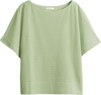 OPUS Damen Kurzarmshirt | Strukturiertes Shirt SUPPI Batwing Fit aus BCI Cotton Mix Green Glow, 44
