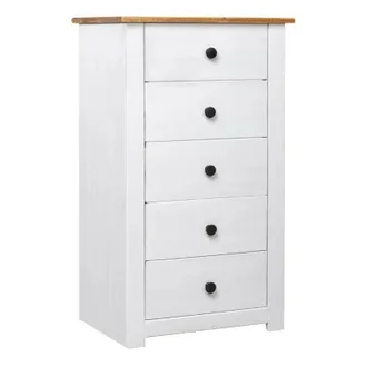 Les Tendances Chiffonnier 5 tiroirs en bois de pin massif Autika 46cm - &Eacute;l&eacute;gance rustique et praticit&eacute;-Blanc