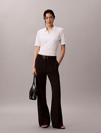 Calvin Klein Schmales Geripptes Poloshirt Aus Modal - Bright White - Damen - XL