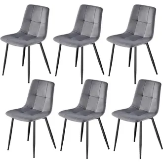 Vasagle Lot de 6 Chaises Rembourr&eacute;es en Velours, Chaises de Salle &agrave; Manger, Pieds R&eacute;glables, pour Cuisine, Salon, Gris