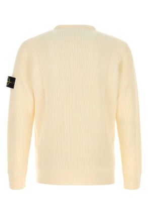 Stone Island Mens Cream Wool Sweater Ivory Exterior: Virgin Maglieria