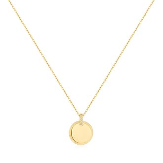 Ania Haie Damen Halskette CHIC CREATOR Disc Pendant Necklace aus 925 Sterling Silber 14k vergoldet, Anh&auml;nger besetzt mit 5 Zirkonia, L&auml;nge: 45 cm + 5 cm Verl&auml;ng