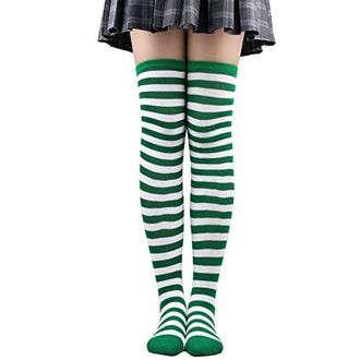 Generic Chaussettes hautes pour femme - Ray&eacute;es 40 deniers - Pour Halloween, Vert menthe., taille unique