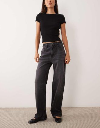 Abercrombie & Fitch jean droit d&eacute;contract&eacute; ann&eacute;es 90 en noir d&eacute;lav&eacute;