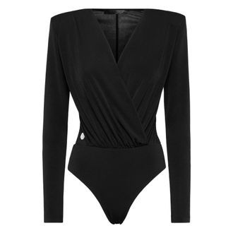 Philipp Plein Lang&auml;rmliger Body V-Ausschnitt Mix Strass - - Tops - Damen - Schwarzk - XS