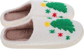 Frcolor Chaussures De Maison Pour Femmes Pantoufles Chaudes Hiver Pantoufles De Chambre Confortables Motif Sapin De Noël Pour Jours Froids