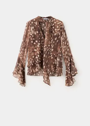 Mango Blouse gaze imprim&eacute;e marron - Femme - XS - MANGO