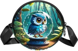 Generic Sac &agrave; bandouli&egrave;re rond pour femme, motif chouette et boule de cristal avec fermeture &eacute;clair et bretelles r&eacute;glables