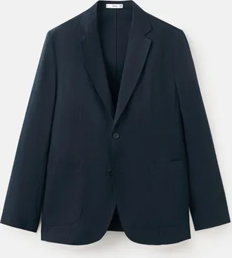 Mango Blazer de costume slim-fit lin et lyocell bleu marine - Homme - 46 - MANGO MAN