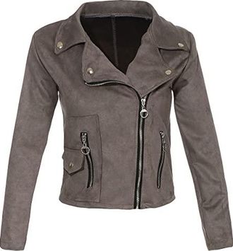 Malito more than fashion Malito Femme Simili Cuir Motard Blouson Veste Velours 19617 (Gris, S)