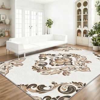 Generic Tapis de Salon Chambre Salle &agrave; Manger Adulte Bureau Design Luxe Moderne Motifs Poil Court Fin Doux L&eacute;ger R&eacute;sistant 160 x 230 cm, Brun