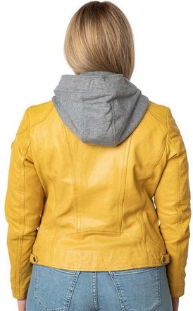 Mauritius Lederjacke MWAmmy Mauritius - Damen Lederjacke Lammnappa Kapuze maize gelb