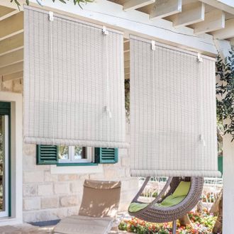 Madéco Rollup Bambus, dünne Lamellen für Innen und Außen - Weiß - L 100 x H 250 cm