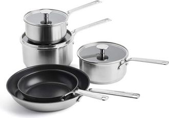 KitchenAid Stainless Steel Edelstahl 3-Schicht Antihaft 5-tlg. Kochgeschirr Set, Bratpfannen, Pfannen, Töpfe mit Deckel, Multi Clad, Induktion, Backofen sicher, 