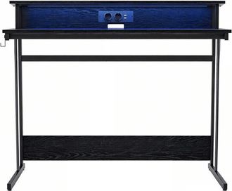 Vasagle Table Gamer, Bureau Gaming avec LED et Multiprise, avec Rehausseur d&Eacute;cran, pour 2 Ordinateurs, pour Chambre, 60 x 120 x 76 cm, Noir