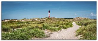 Artland ARTland Wanddeko Glasbilder Wandbild Glas Bild einteilig 125x50 cm Querformat Strand Landschaft Dünen Gräser Leuchtturm Insel Amrum Nordsee Maritim S5