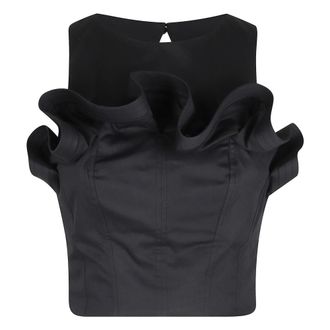 Elisabetta Franchi R&uuml;schen-Crop-Top - - Tops - Damen - Schwarzk - XS