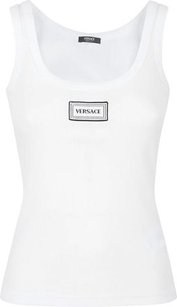Versace Femme, Tops, Blanc, Taille: 34 FR D&eacute;bardeur c&ocirc;tel&eacute; en coton stretch