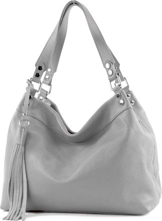 modamoda.de T201 Damen Leder Schultertasche Handtasche handmade in Italy, Farbe:Mausgrau