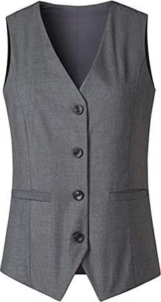 ORANDESIGNE Femme Gilet de Tailleur Veste de Costume sans Manche Gilet Vintage Manteau sans Manches Cardigan Couleur Unie Bolero Femme Chic Gilet à Col en V E Gri