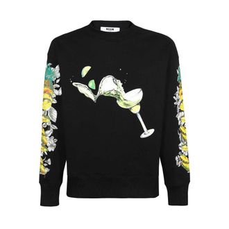 Msgm Baumwoll-Sweatshirt mit geripptem Kragen - - Sweatshirts & Hoodies - Herren - Schwarzk - L